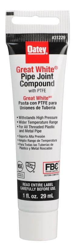 Oatey Great White 31229 Pipe Joint Compound, 1 oz Tube, Liquid, Paste ...